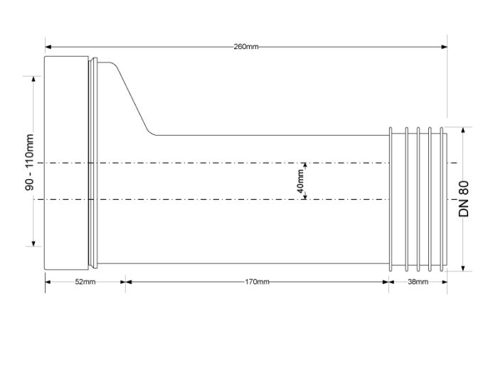 WC Anschluss Vorwandinstallation DN80 flexibel kürzbar